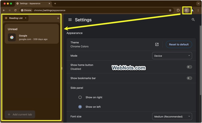 如何在Google Chrome中将侧面板位置更改为左侧 - INFOXIAO